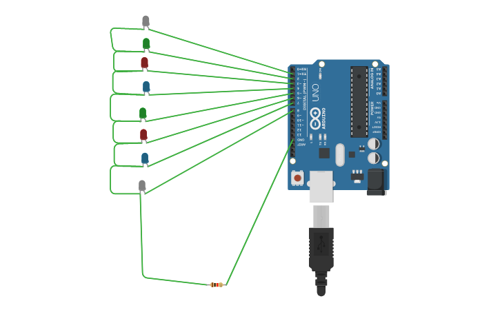 Circuit design Running_Led_Lights - Tinkercad