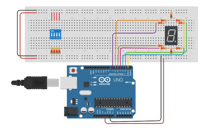 Circuit design display 7 segmentos - Tinkercad