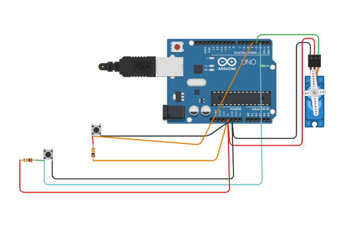Circuit design servo sin leds | Tinkercad