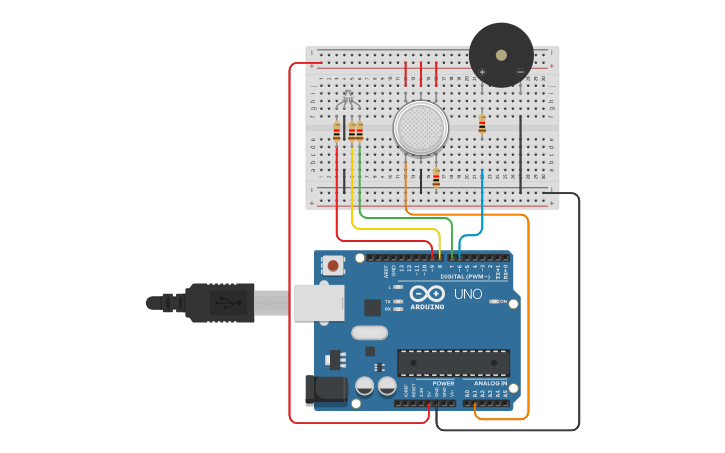 Circuit design Smoke Sensor - Tinkercad