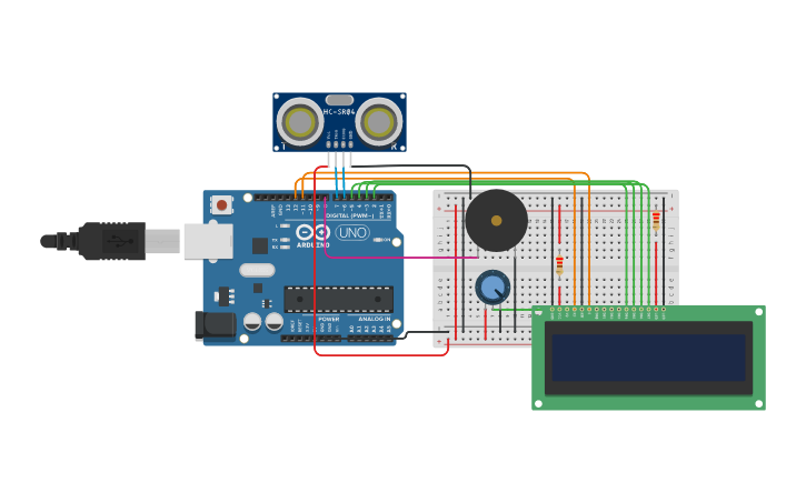 Circuit design sensor de distancia | Tinkercad