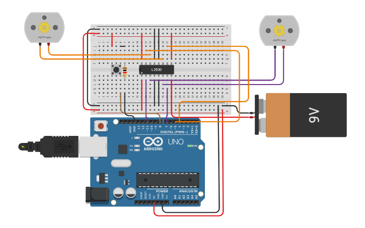 Circuit design Two motors with H-bridge | Tinkercad