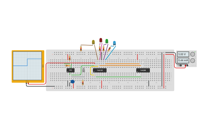Circuit design Asynchronous up counter - Tinkercad
