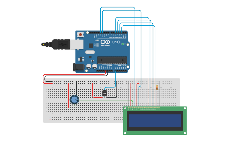 Circuit design lm35 con lcd - Tinkercad
