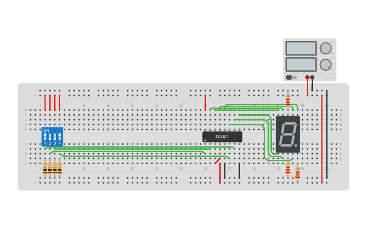 Circuit design BCD de 7 Segmentos - Tinkercad