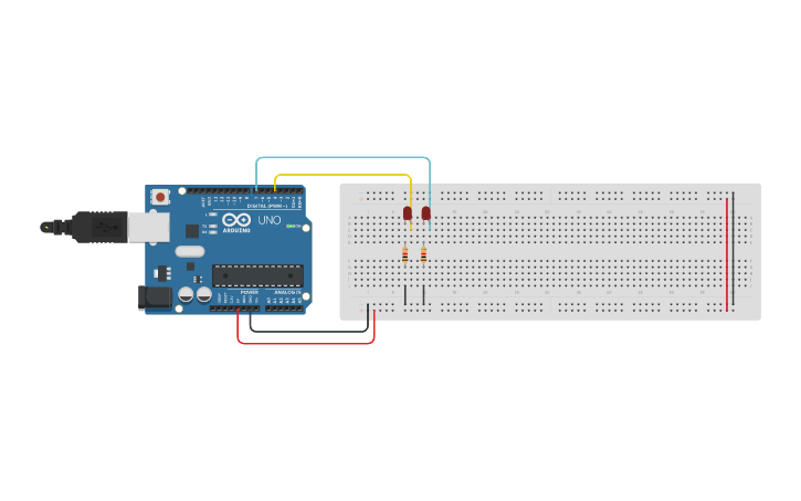 Circuit design Two Flashing LEDs - Tinkercad