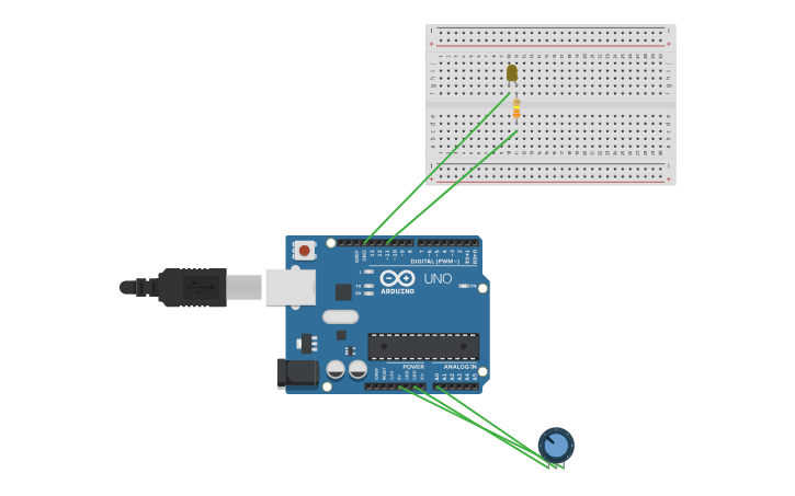 Circuit design potenciometro y led - Tinkercad