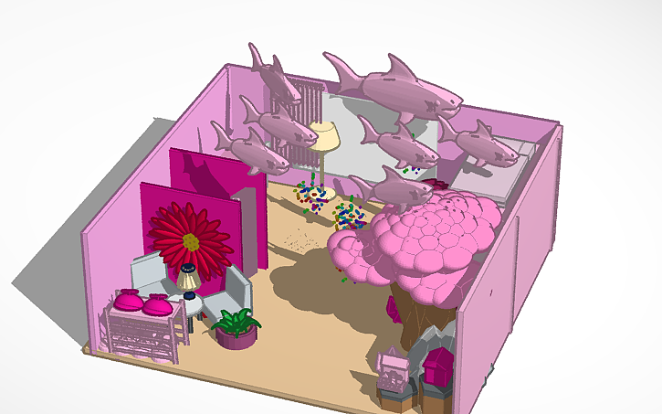 3D design pink cute bedroom | Tinkercad