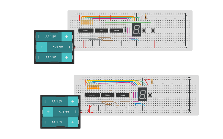 Circuit design Copy of Self-resetting 7-segment counter | Tinkercad