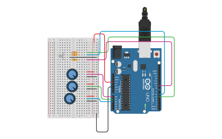 Circuit design Copy of Sesión 5, circuito 10: Mezcla de colores con RGB ...