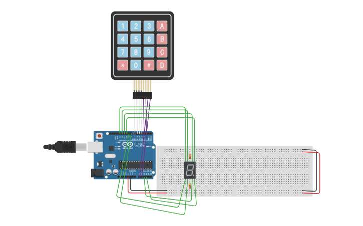 Circuit Design Teclado 4x4 Mostrar Display 7 Segmentos Tinkercad