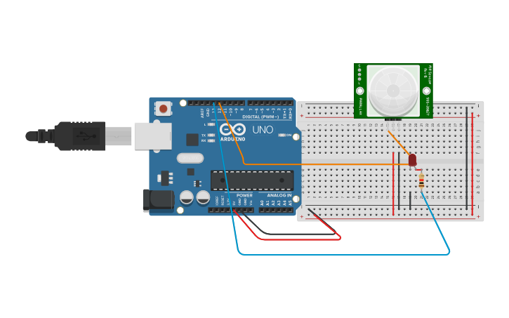Circuit design 3.8 sensor PIR con ejemplo (led) - Tinkercad