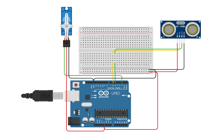 Circuit design Sensor Ultrasonik | Tinkercad