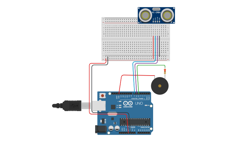 Circuit design Arduino Ultrasonic Sensor BEEP | Tinkercad