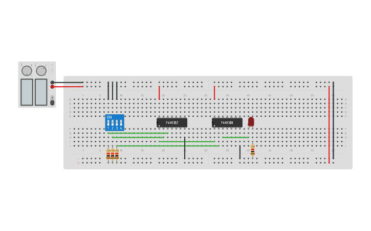 Circuit design (A+B)'.C | Tinkercad
