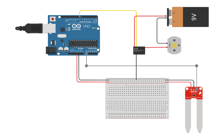 Circuit design smart irrigation - Tinkercad