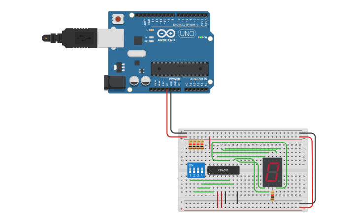 Circuit design Decoder 7 segment - Tinkercad