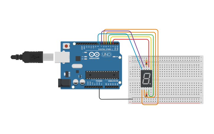 Circuit design Display a 7 segmenti - Tinkercad