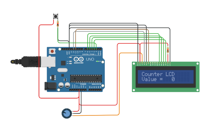 Circuit design Counter LCD-Button_Interuppt - Tinkercad