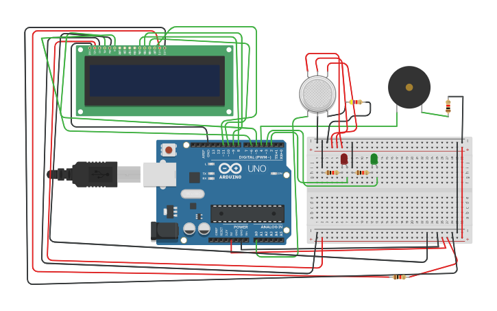 Circuit Design Gas Detecting System Using Arduino Tinkercad