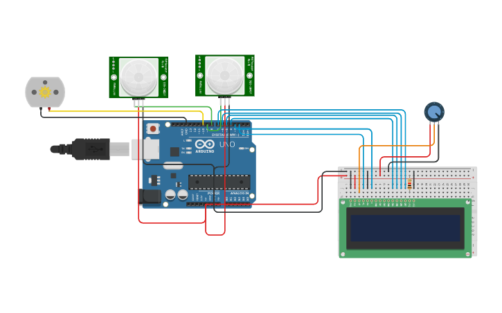 Circuit Design Bidirectional Visitor Counter With Lcd And Fan Tinkercad