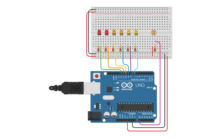 Circuit design Light detector | Tinkercad