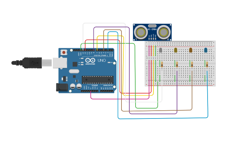 Circuit design Leds con sensor de distancia - Tinkercad