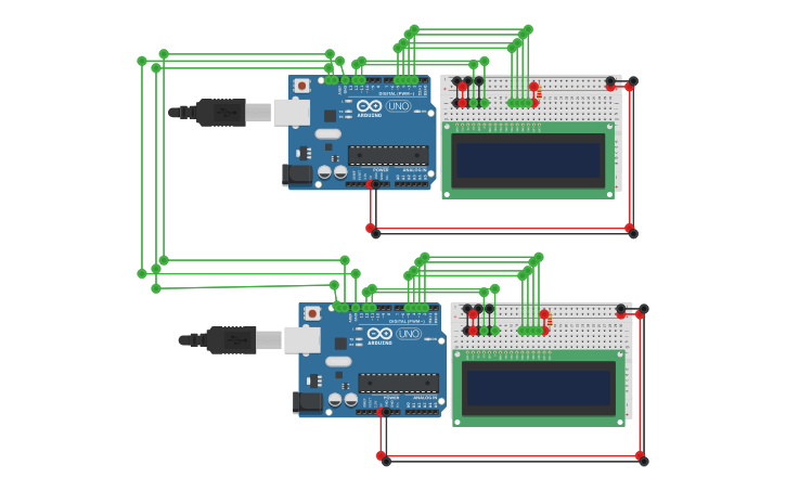 Circuit Design Interfacing Two Arduino Uno Using I2c Protocol With Lcd