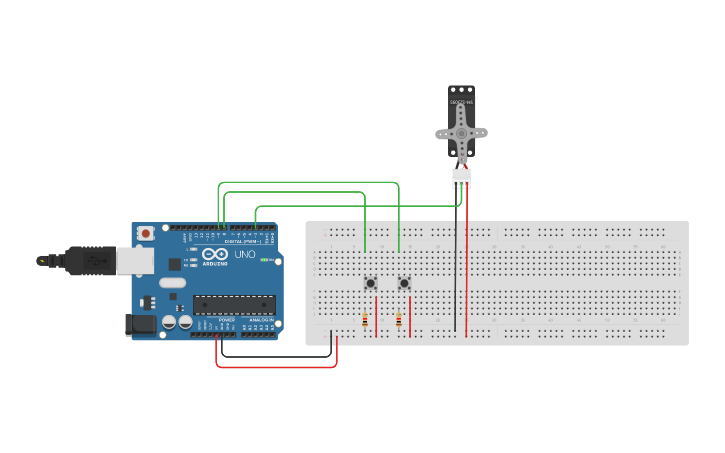 Circuit Design Servomotore Comandato Da Due Pulsanti Tinkercad