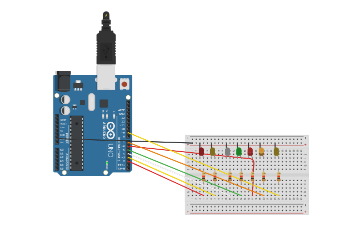 Circuit design Đèn LED nháy đuổ - Tinkercad