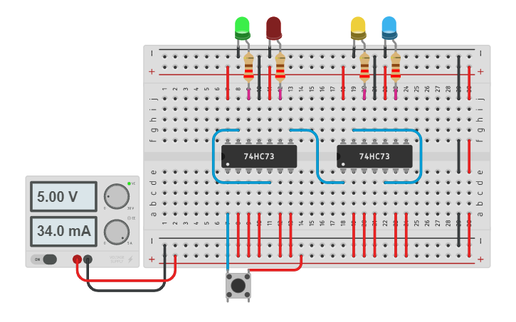 Circuit design 4 Bit asynchronous Counter (Down Counter) - Tinkercad