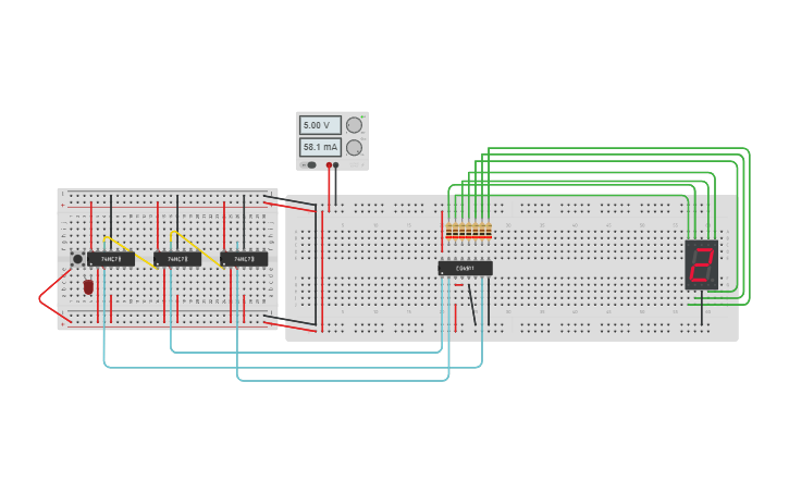 Circuit design contatore asincrono modulo 8 - Tinkercad