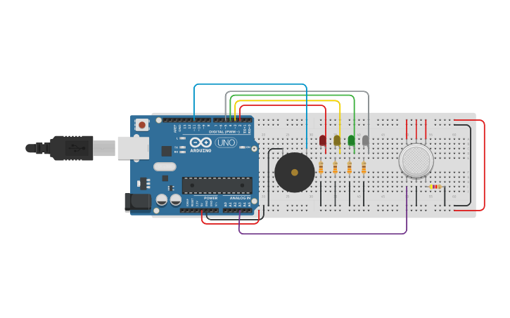 Circuit design sensor de humo - Tinkercad