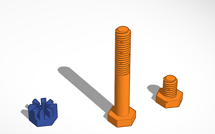 3D design bolt and nut with cotter pin holes | Tinkercad