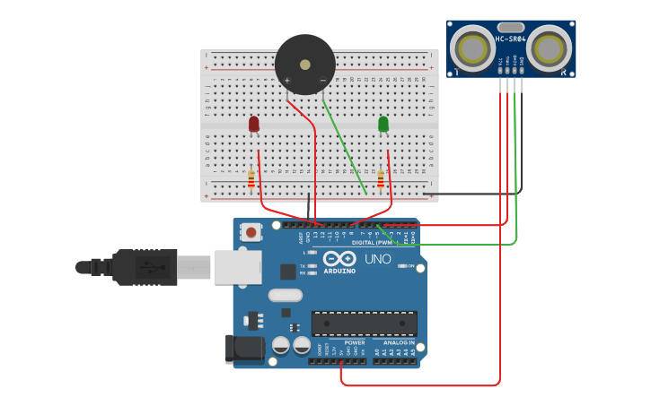 Circuit design Sensor ultrasonido | Tinkercad