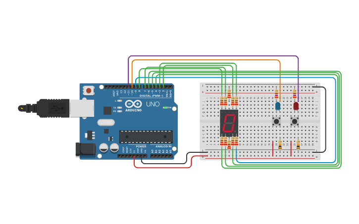 Circuit design Counter with 7 segment display - Tinkercad
