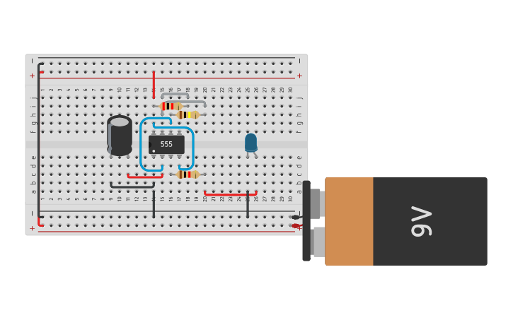 Circuit design LED Flasher Circuit with a 555 Timer IC - Tinkercad