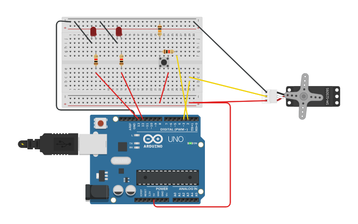 Circuit design Button Servo and Lights - Arlo Jacobs - Tinkercad