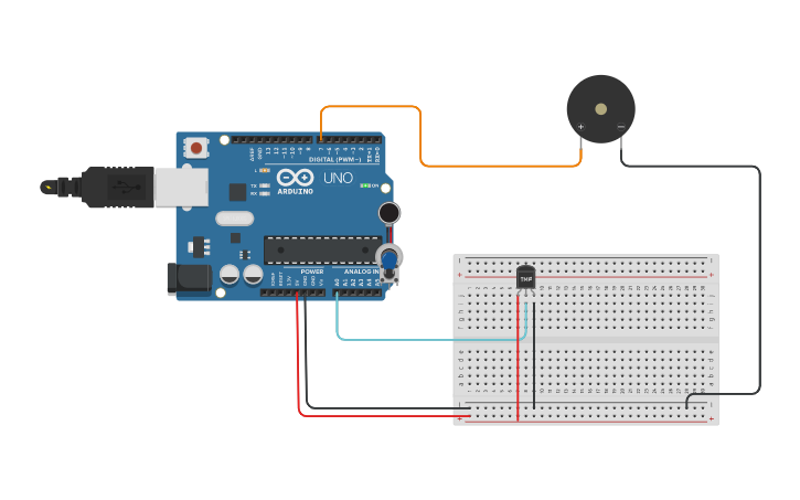 Circuit design Flame detection alarm system - Tinkercad
