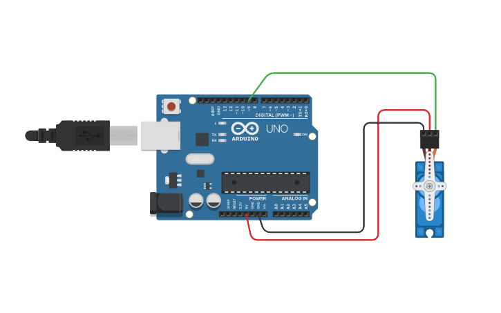 Circuit design Práctica servomotor | Tinkercad Circuit design Práctica servomotor | Tinkercad