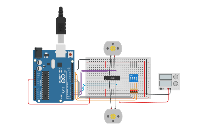 Circuit design DIRECCION DE UN MOTOR CON DIP SWITCH - Tinkercad