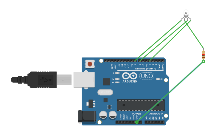 Circuit design RGB LED | Tinkercad