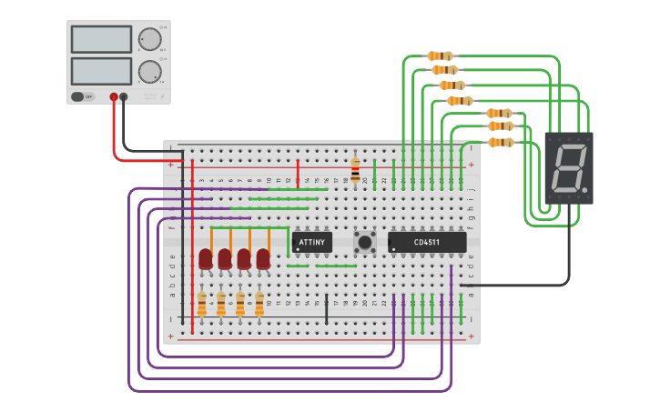 Circuit design Display 7 Segmenti - ATTINY 85 - Tinkercad