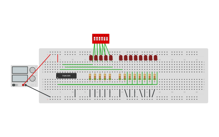 Circuit design 74HC595 - Tinkercad