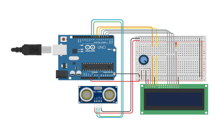 Circuit design Ultrasonic sensor | Tinkercad