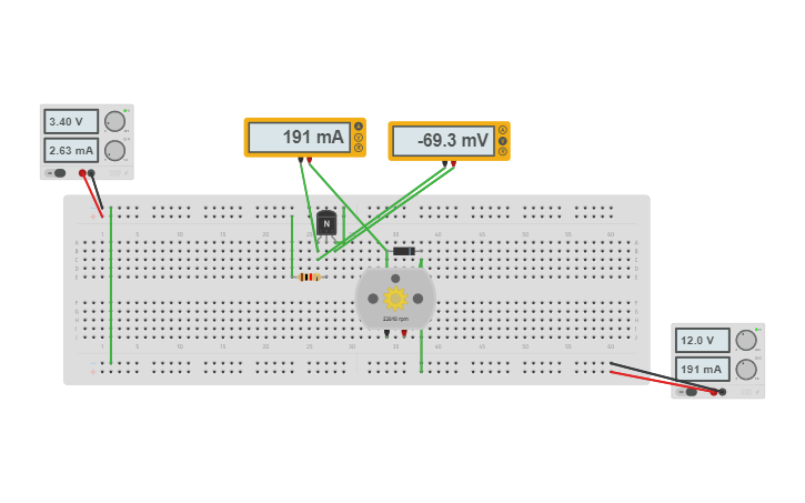 Circuit design Raspberry Pi controlled 12V fan with 2n2222 - Tinkercad