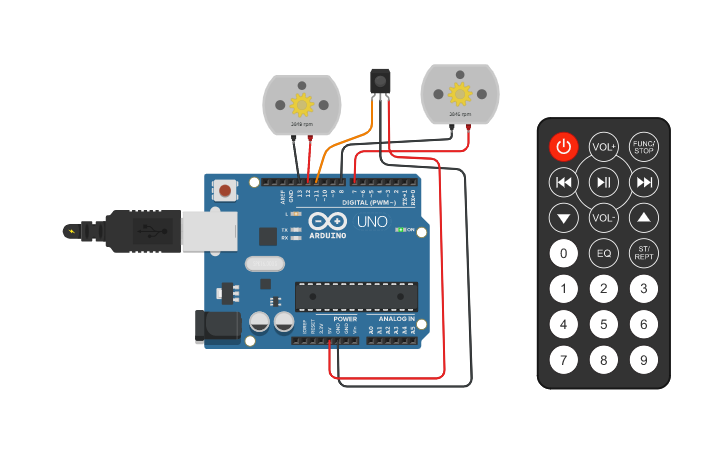 Circuit design Car Control using IR - Tinkercad