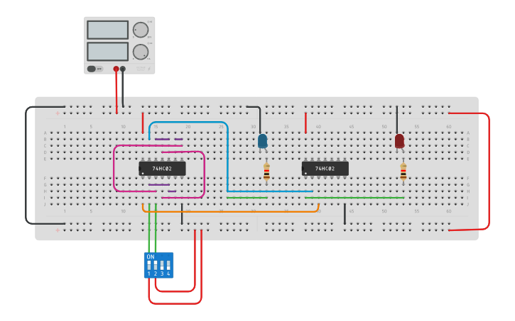Circuit design Half Adder Using NOR gates - Tinkercad
