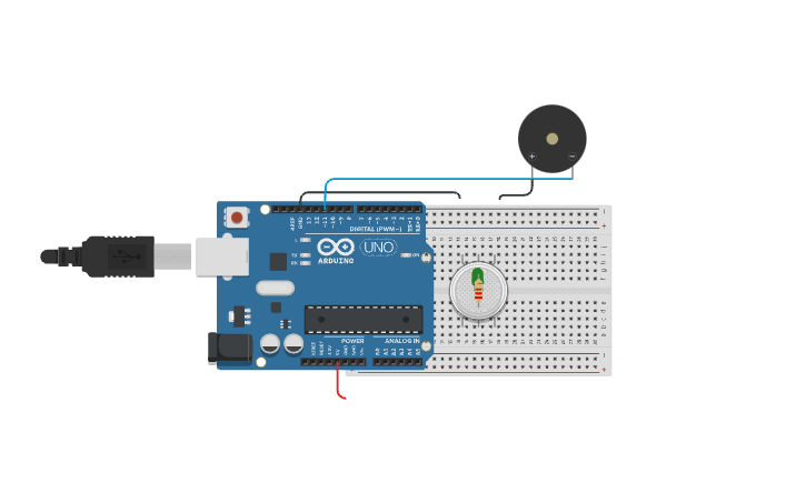 Circuit design Sensor de fumaça e gás - Tinkercad