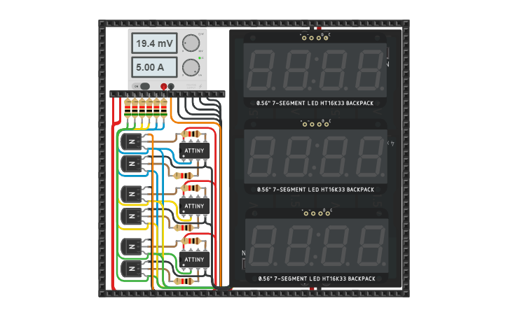Circuit design ATTINY = 7 SEGMENT LED HT16K33 - Tinkercad Circuit design ATTINY = 7 SEGMENT LED HT16K33 - Tinkercad
